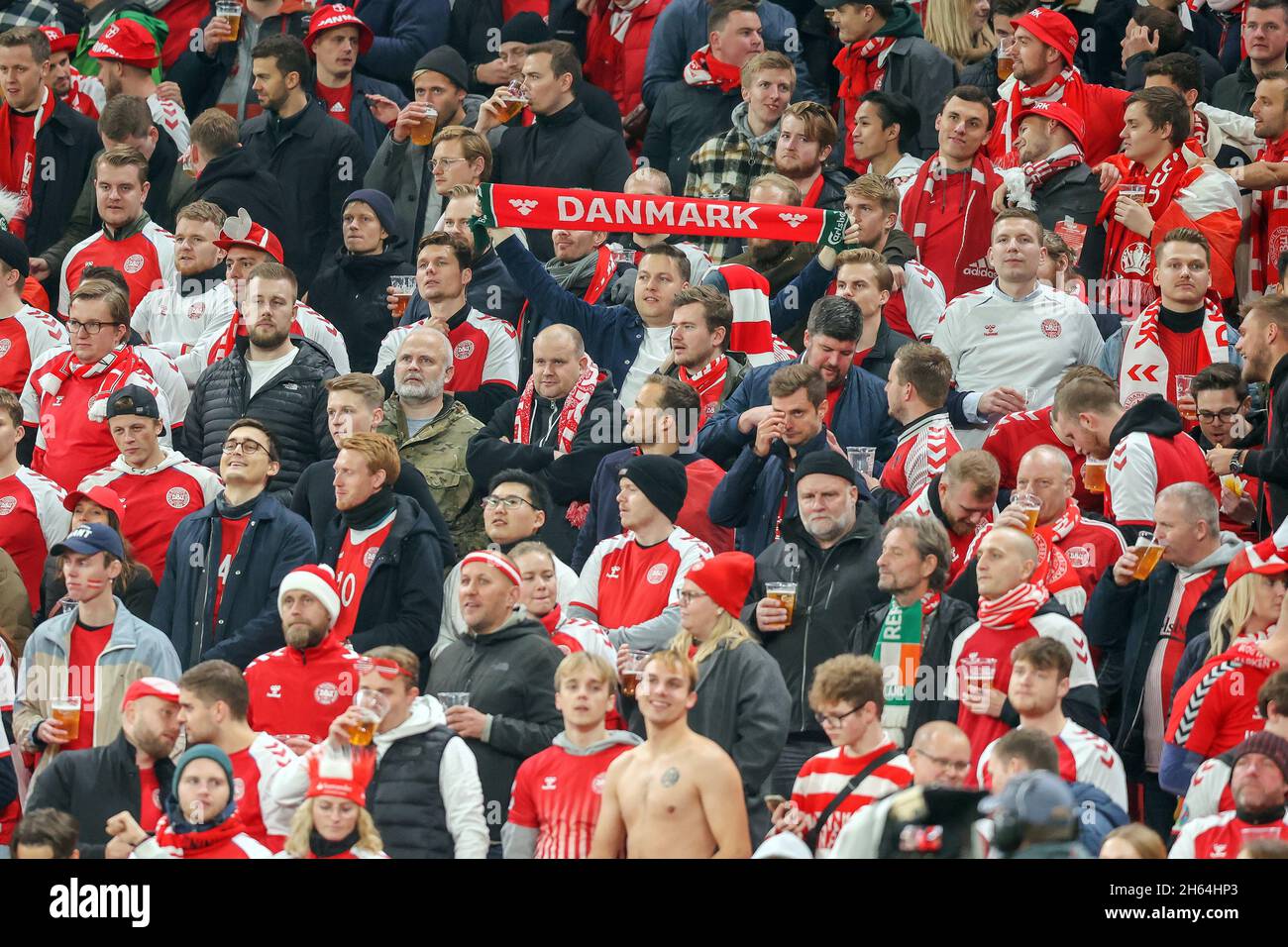 Copenhagen, Denmark. 12th Nov, 2021. Football fans of Denmark seen on ...