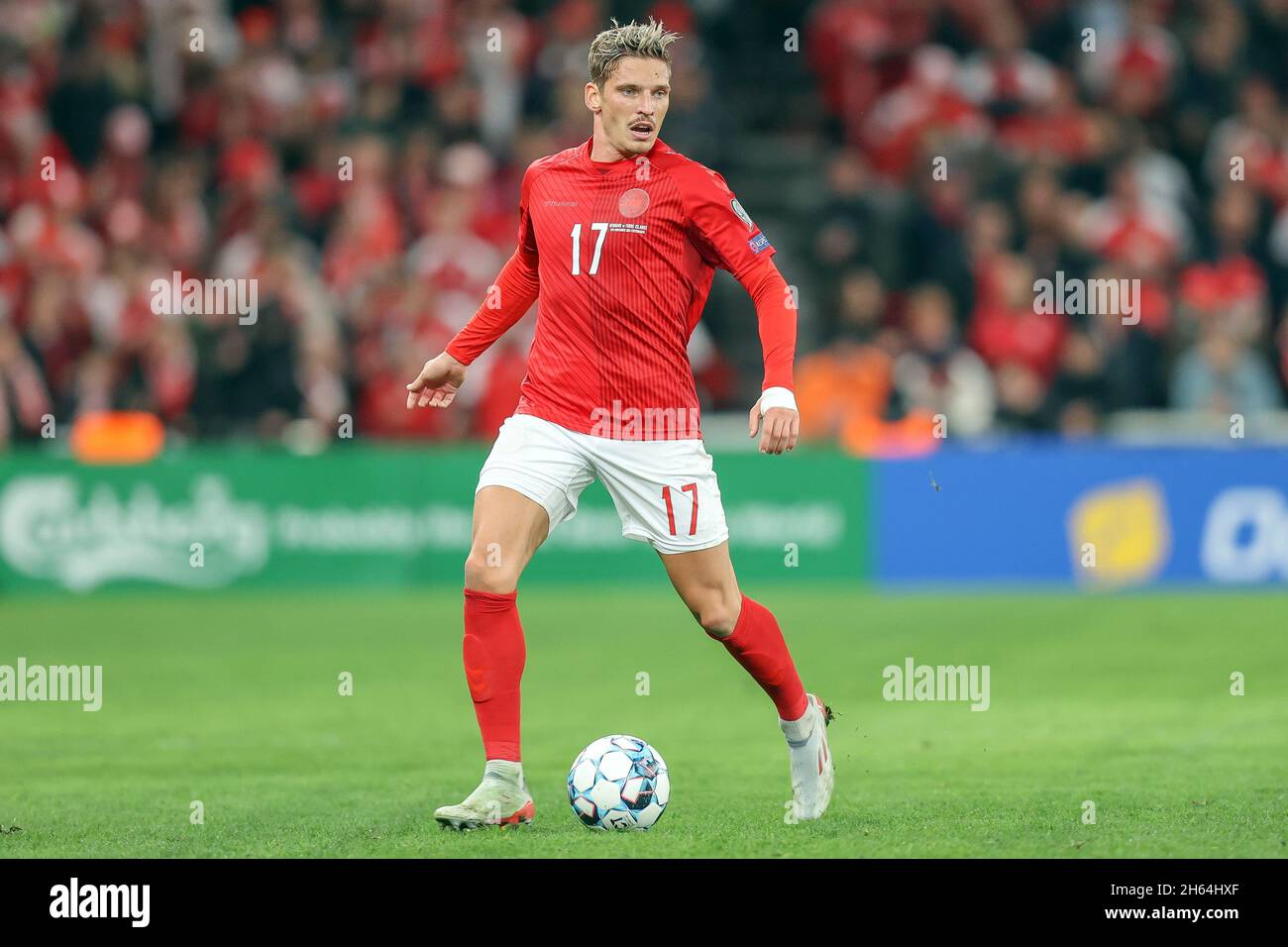 Copenhagen, Denmark. 12th Nov, 2021. Jens Stryger Larsen (17) of ...