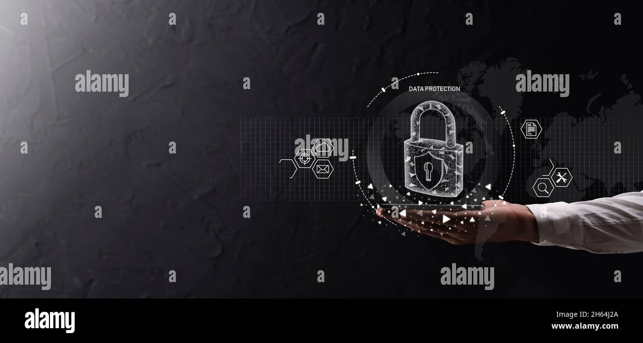 Cyber security network. Padlock icon and internet technology networking ...
