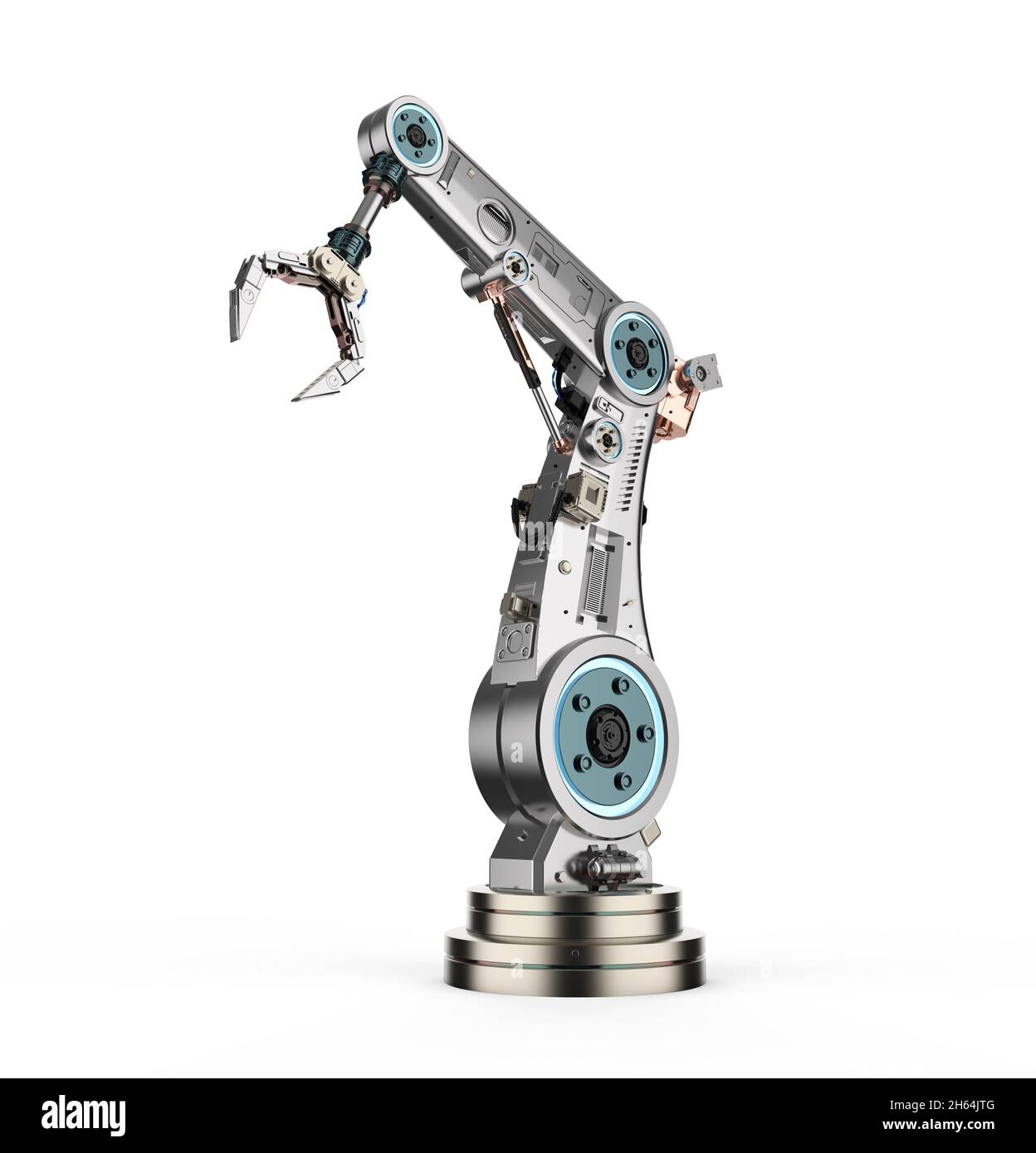 Industrial technology with 3d rendering metal robotic arm or robot hand ...
