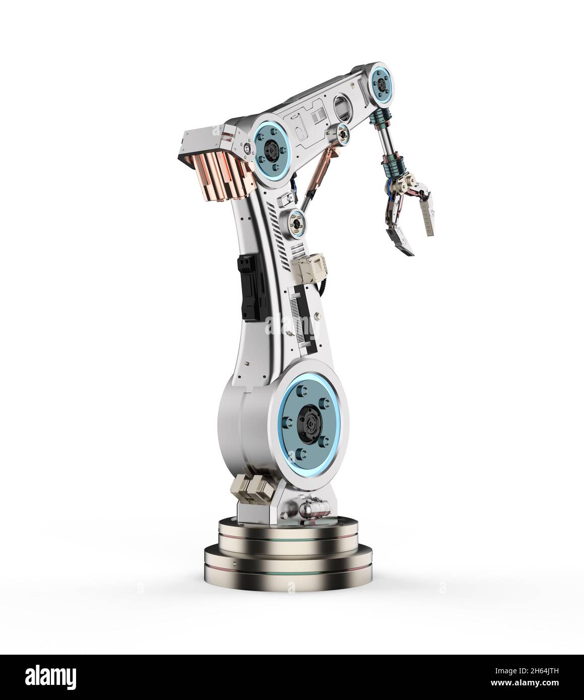 Industrial technology with 3d rendering metal robotic arm or robot hand ...