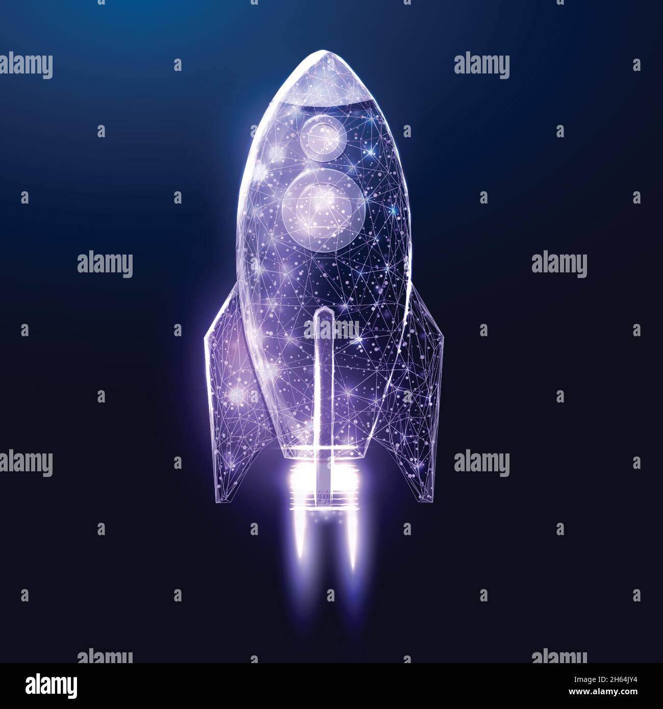 Wireframe polygonal rocket. Internet technology network, business ...