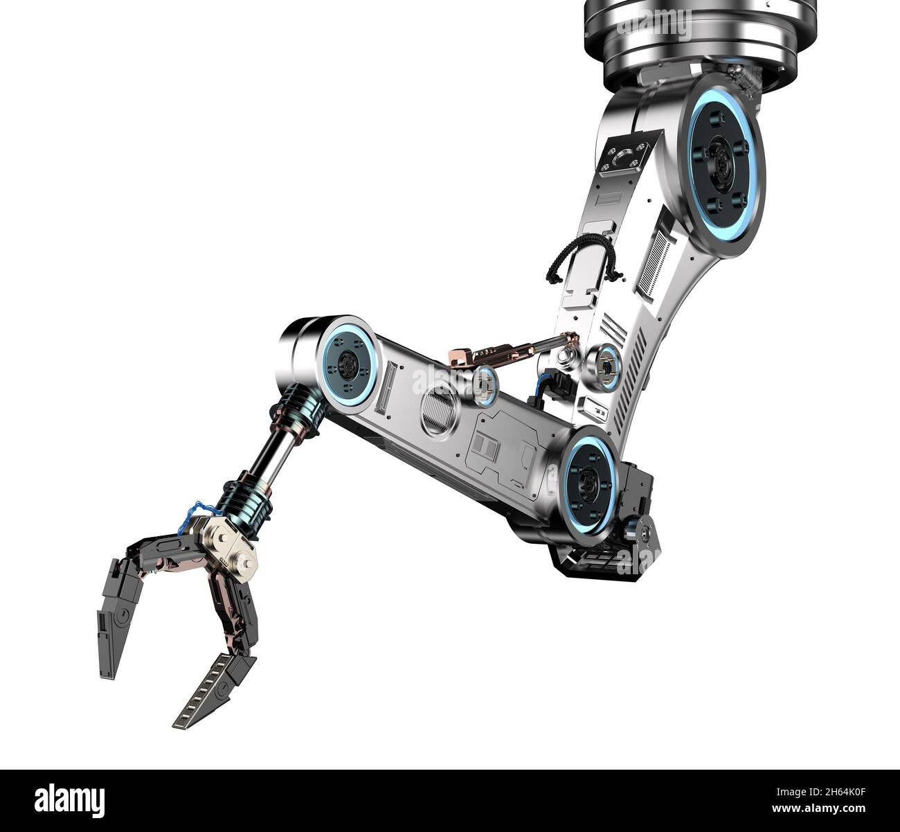 Industrial technology with 3d rendering metal robotic arm or robot hand ...