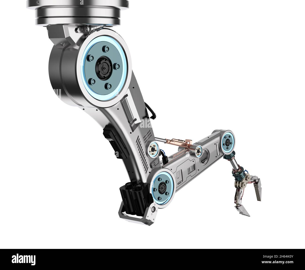 Industrial technology with 3d rendering metal robotic arm or robot hand ...