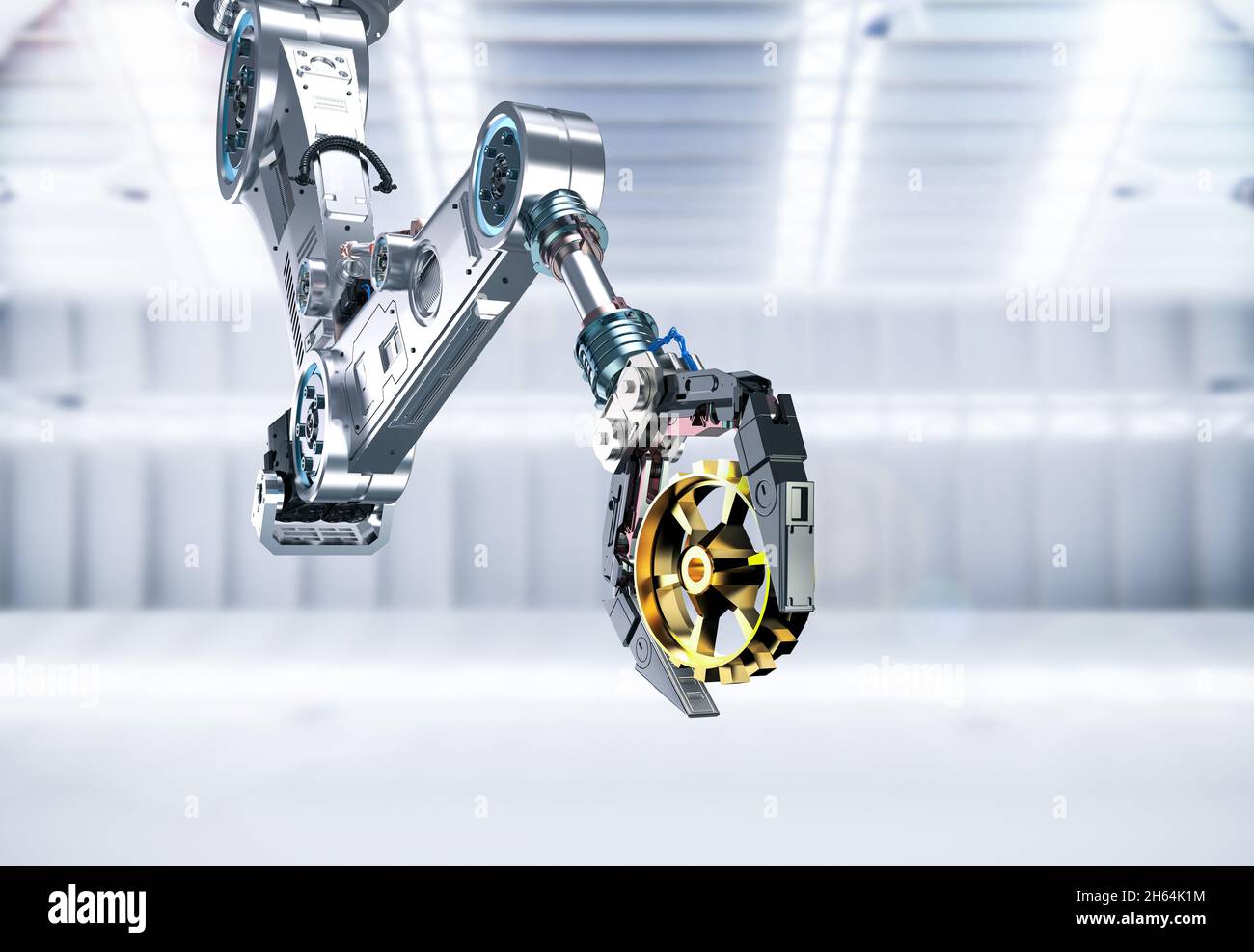 Industrial technology with 3d rendering metal robotic arm or robot hand ...