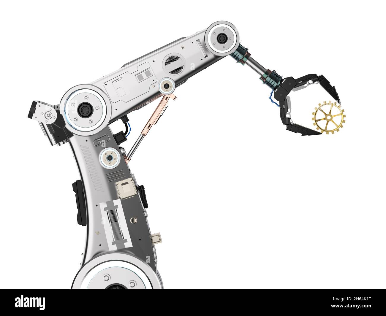 Industrial technology with 3d rendering metal robotic arm or robot hand ...