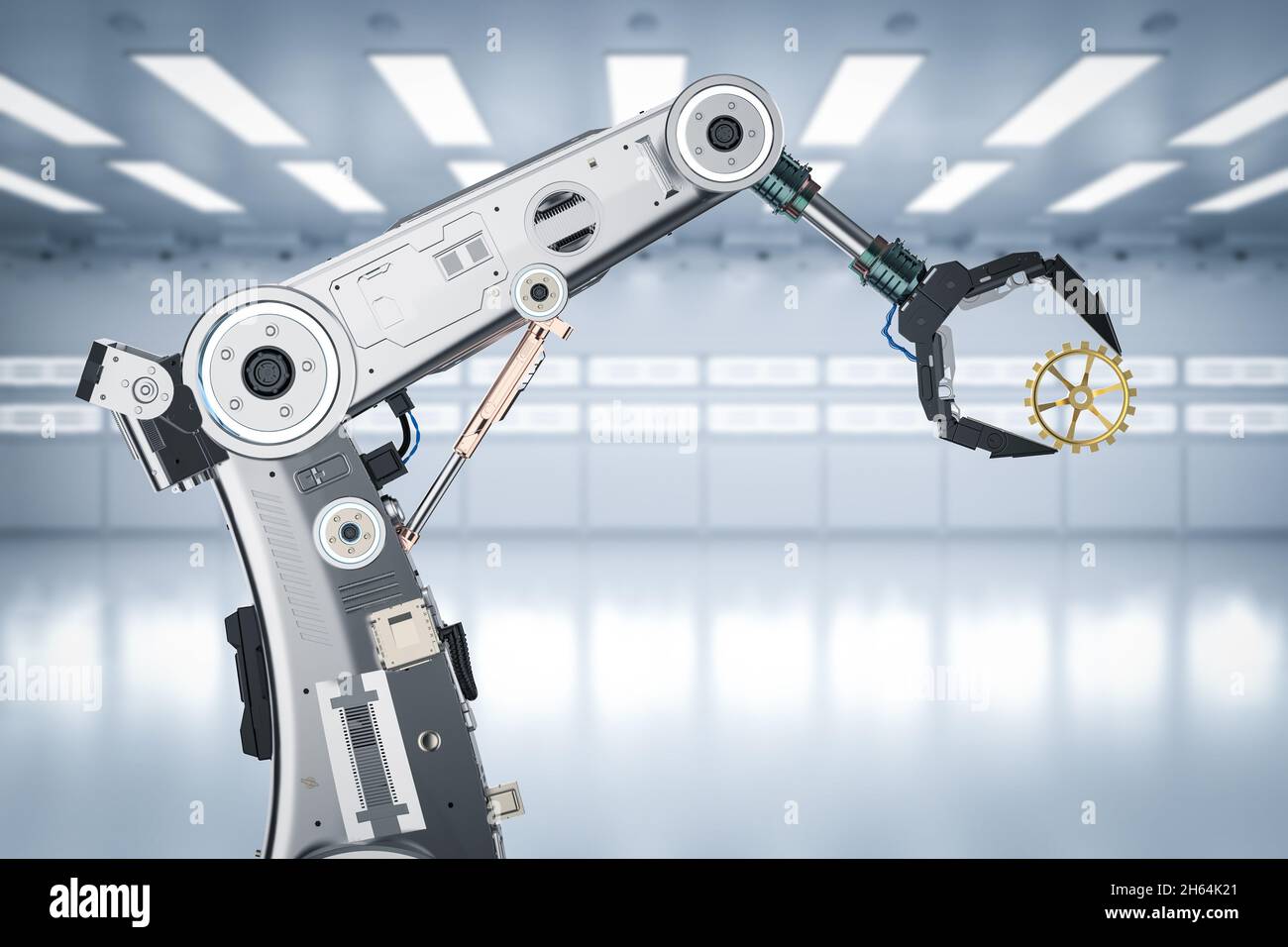 Industrial technology with 3d rendering metal robotic arm or robot hand ...