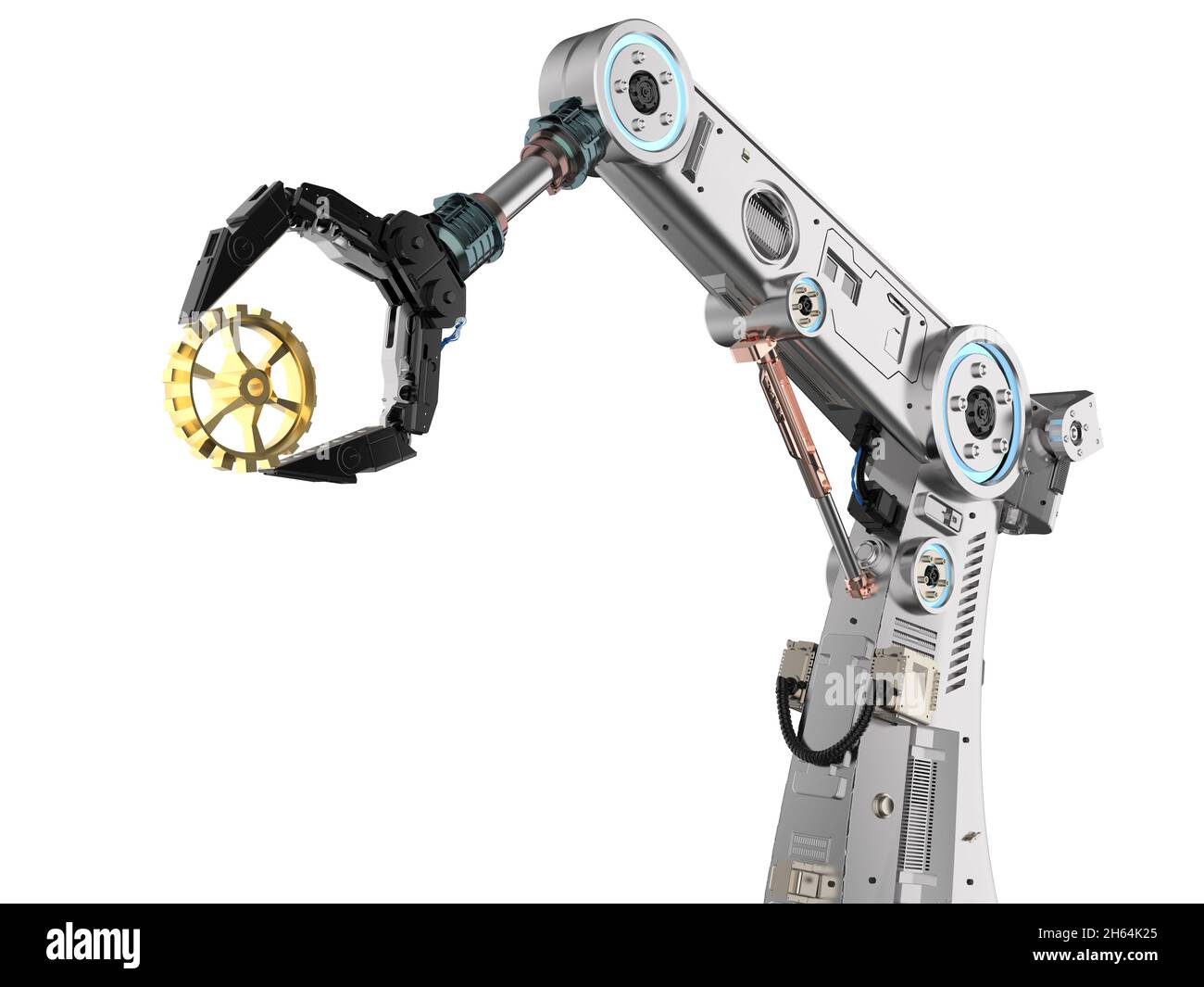 Industrial technology with 3d rendering metal robotic arm or robot hand ...