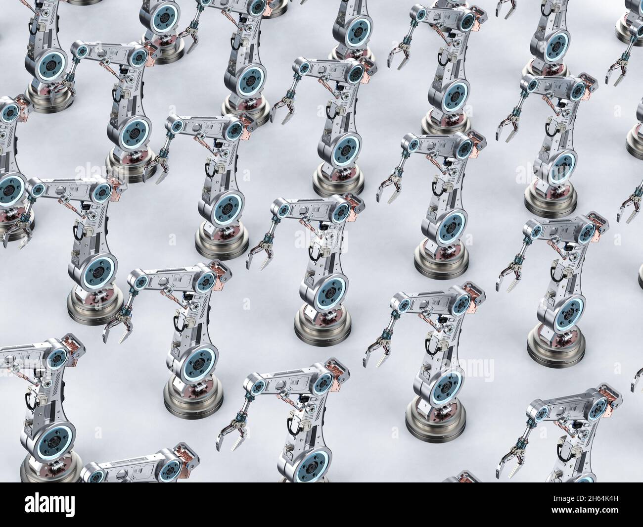 Industrial technology with 3d rendering group of metal robotic arms or ...