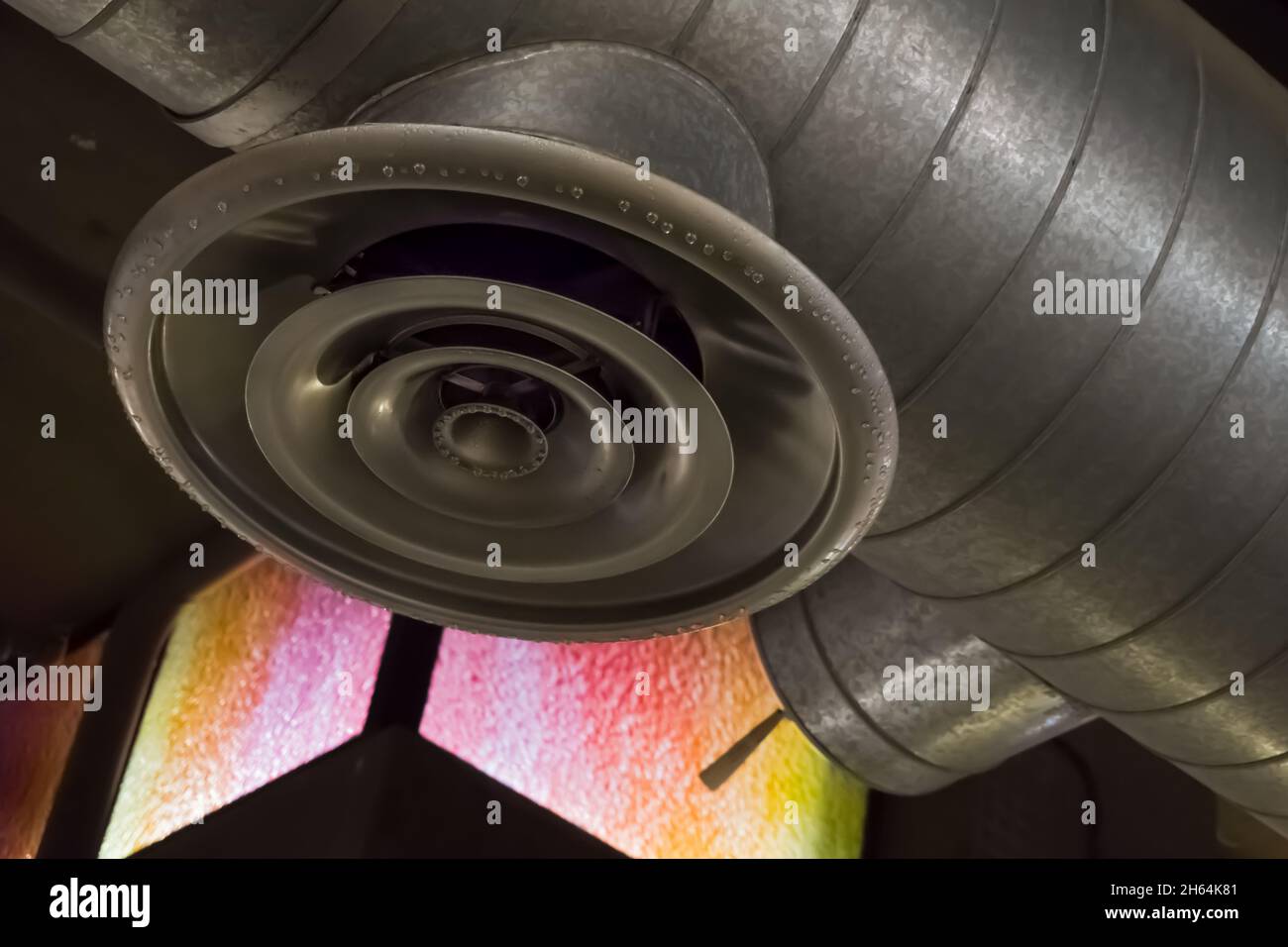 Typical outlet vent and central ventilation duct. A round galvanized ...