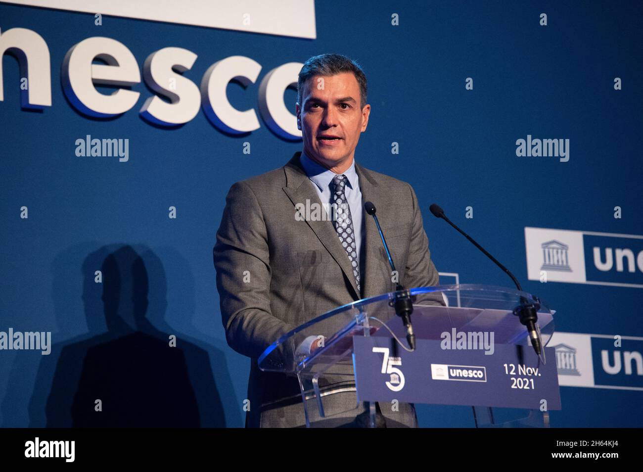 Paris, France. 12th Nov, 2021. Spain's Prime Minister Pedro Sanchez ...