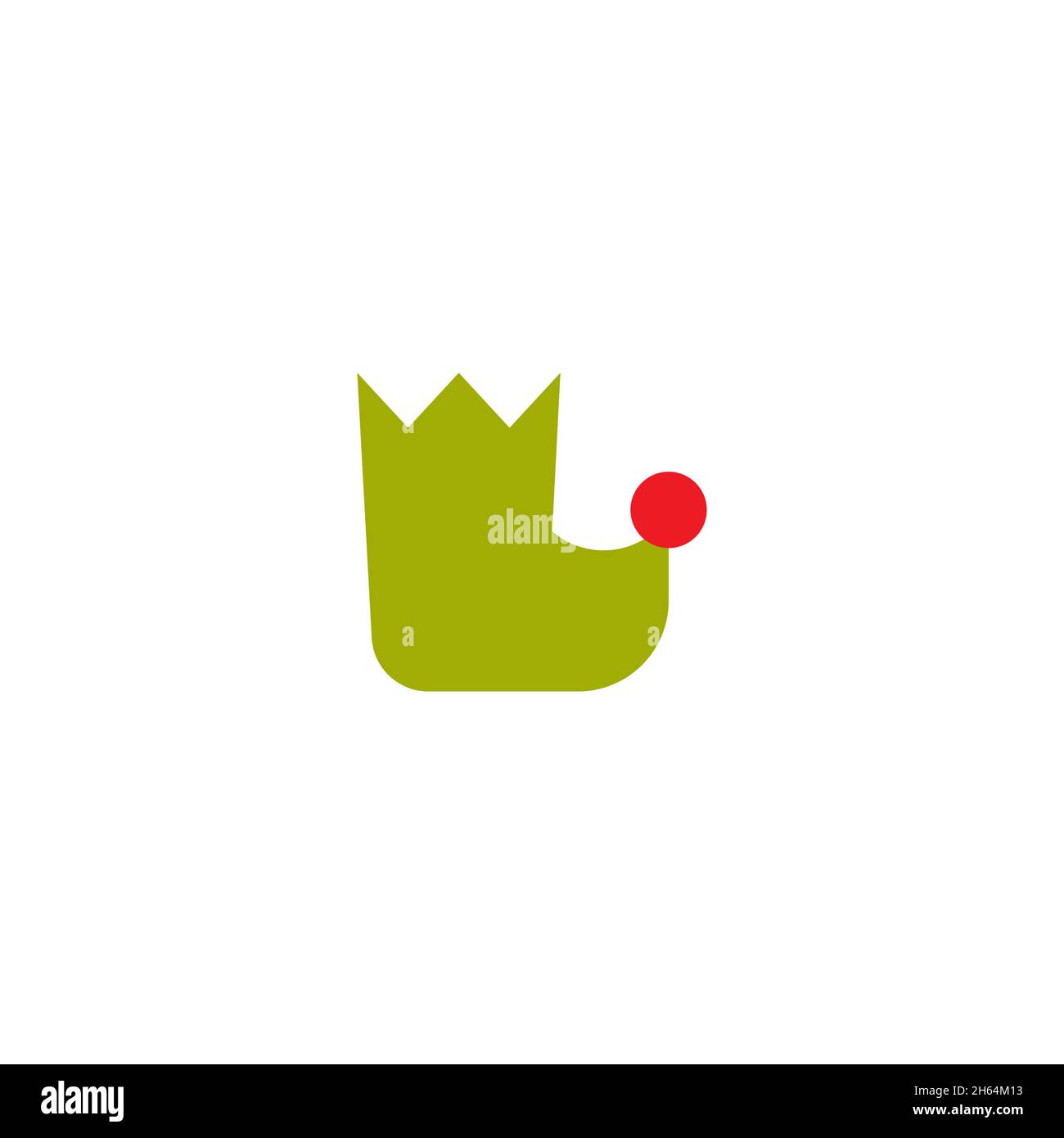 Green elf shoe or boot with curved end and red bell. flat icon. Holiday ...