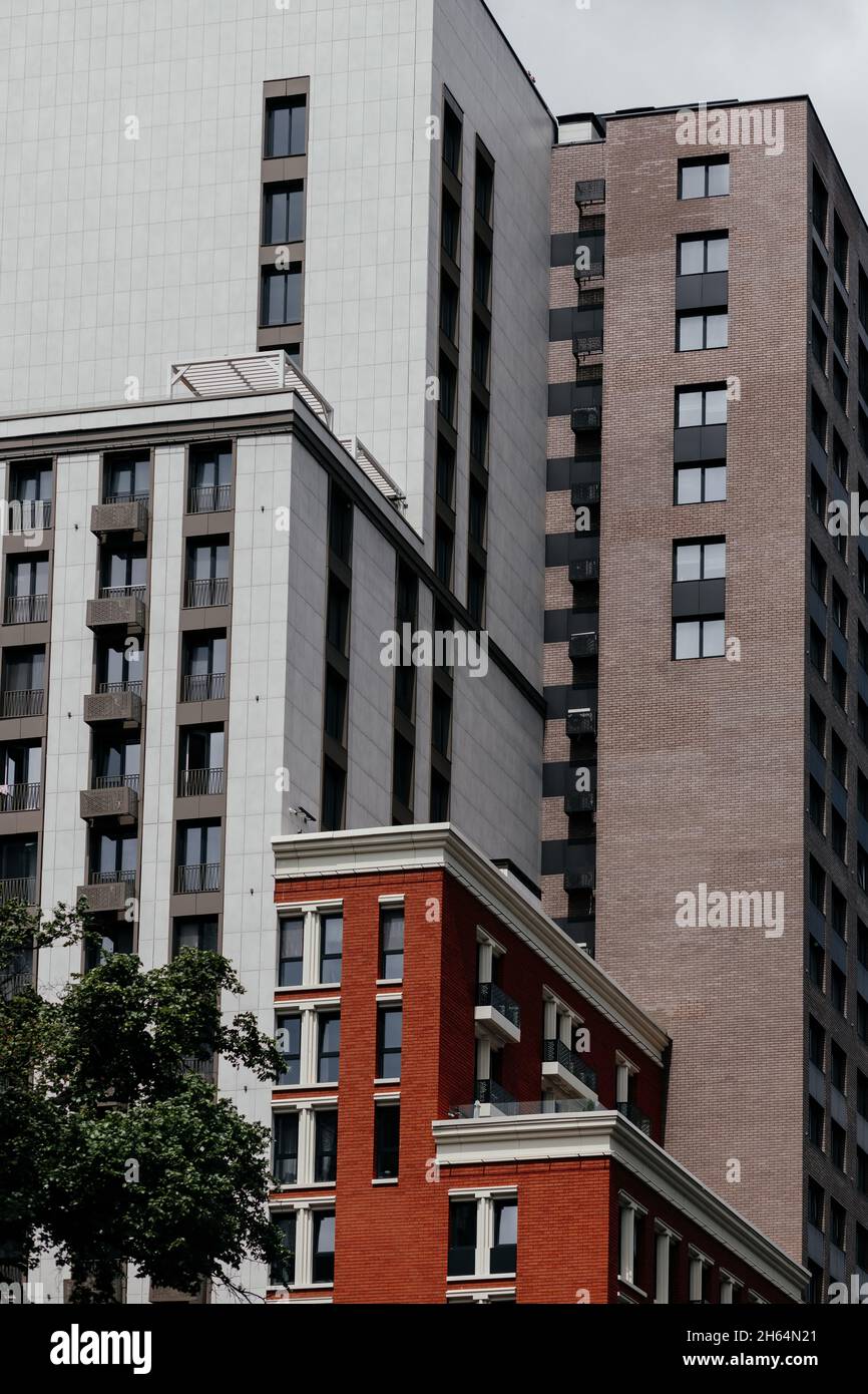 CLOSEUP A gorgeous shot of skyscrapers at noon. Tall high-rise ...