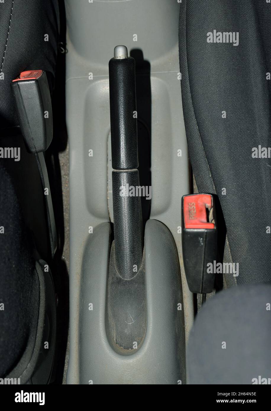 Close up of hand brake of a car Stock Photo - Alamy