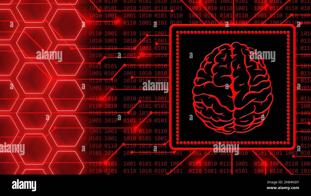 Brain symbol in frame - abstract background of 4-digit binary code ...
