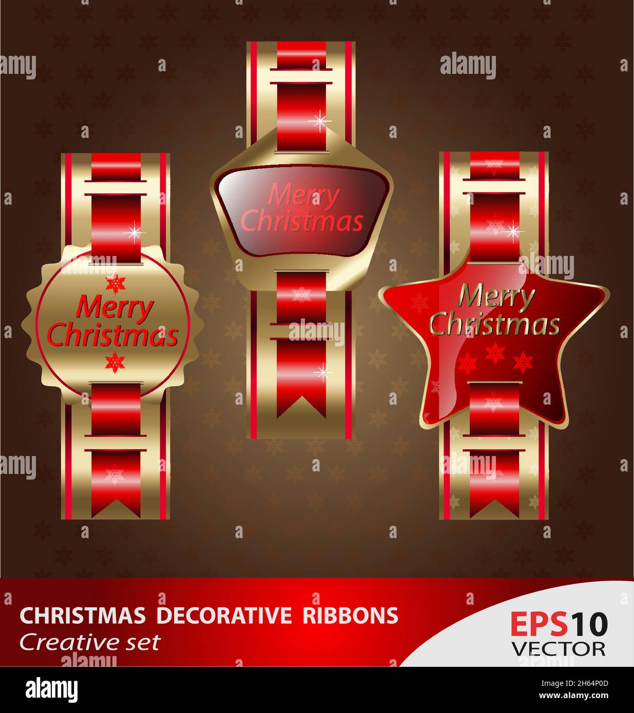 A collection of decorative and reflected Christmas ribbons with gold ...