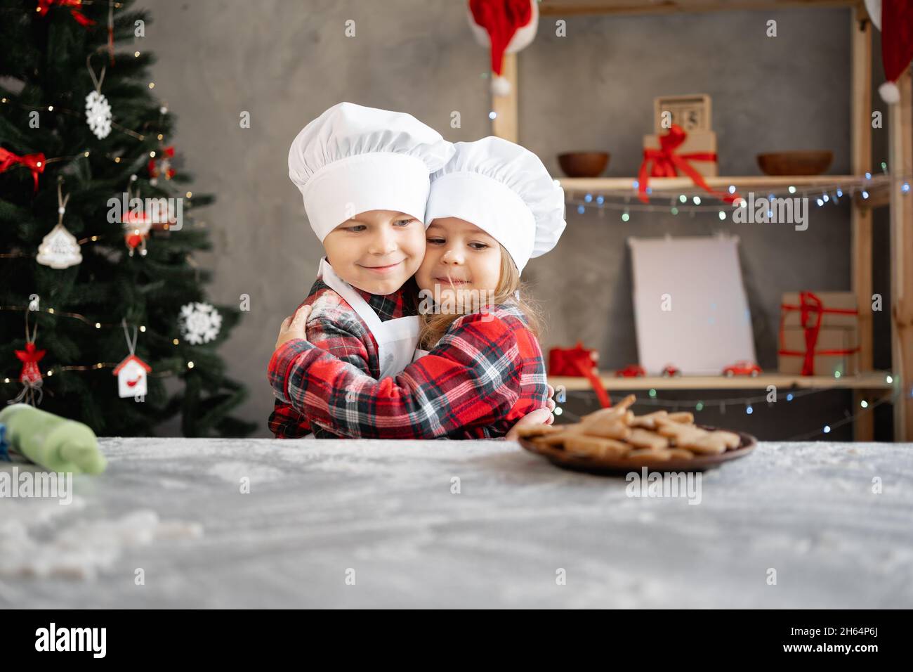 Children baker brother and sister made homemade Christmas cookies in ...