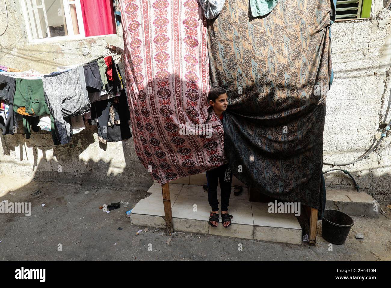 Palestinian children on the street of Rafah refugee camp in the ...