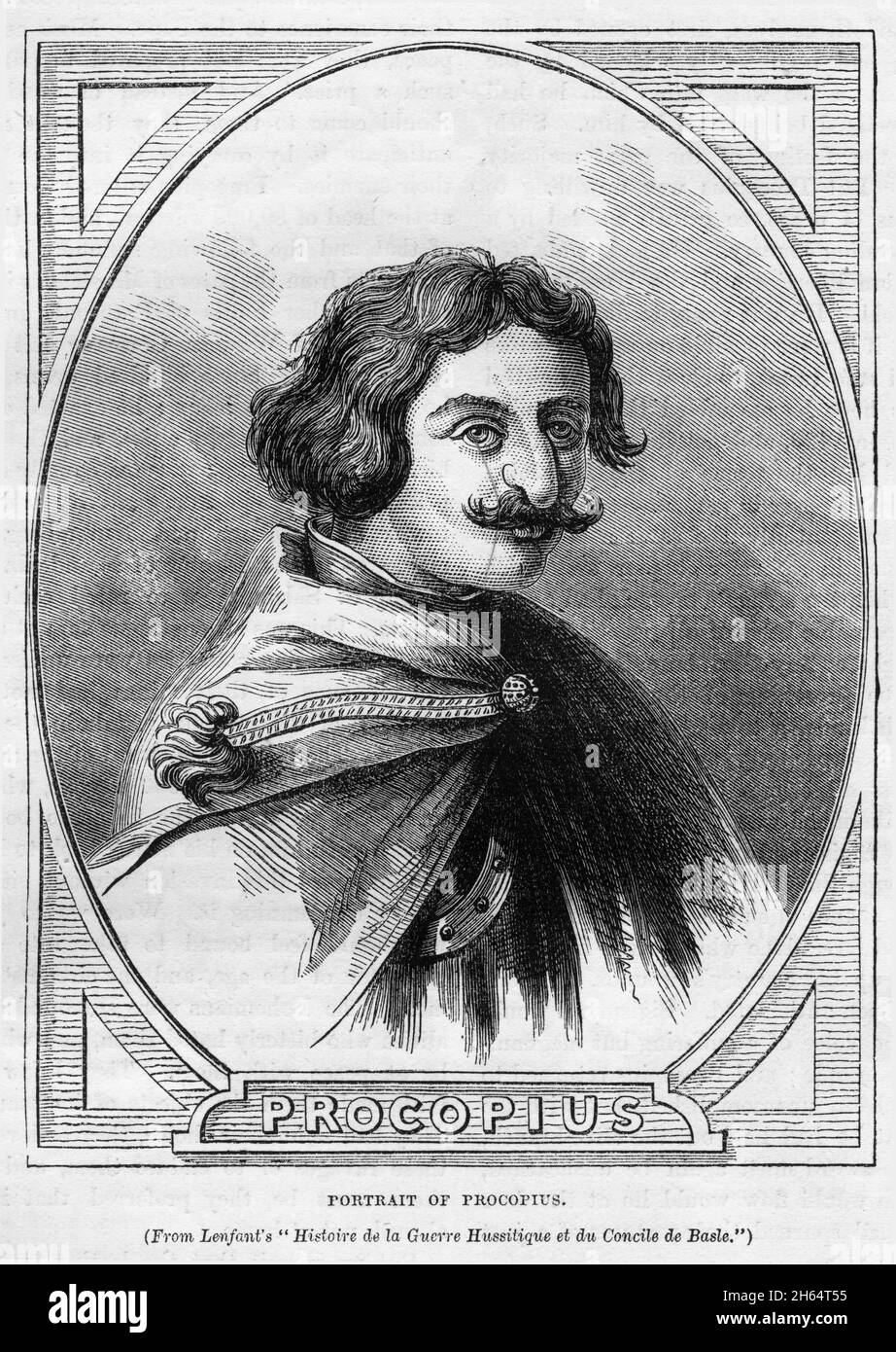 Engraved portrait of Procopius the Great, d. 1434, Czech Hussite leader ...