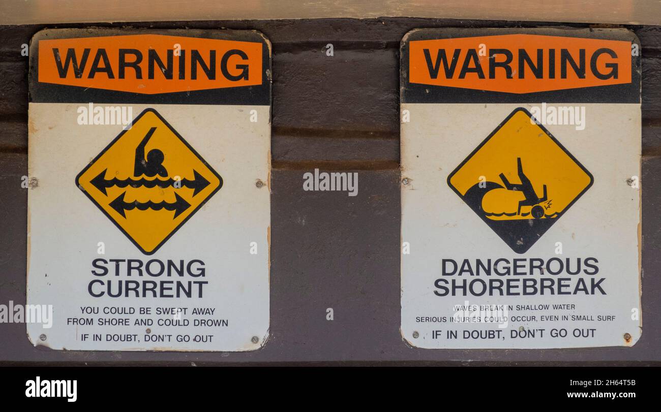 Beach Sign - Warning Strong Current and Dangerous Shorebreak Stock ...