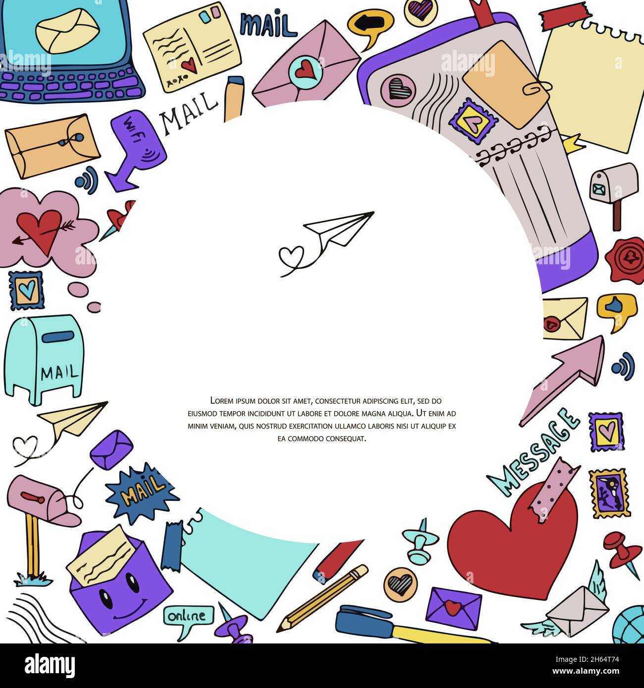 A set of vector mail doodles. Icons with paper envelopes, letters ...