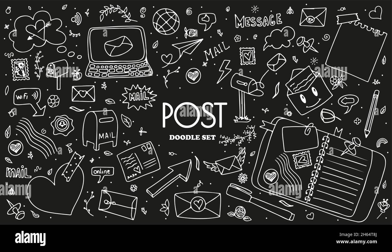 A set of vector mail doodles. Icons with paper envelopes, letters ...