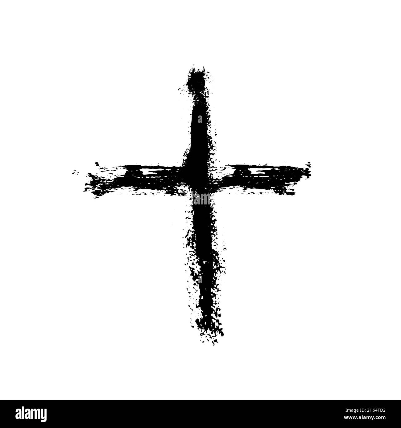 Hand drawn black grunge cross icon, simple Christian cross sign, hand ...