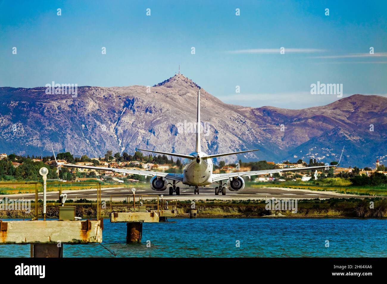 the plane goes to takeoff on the runway of the airport Ioannis ...
