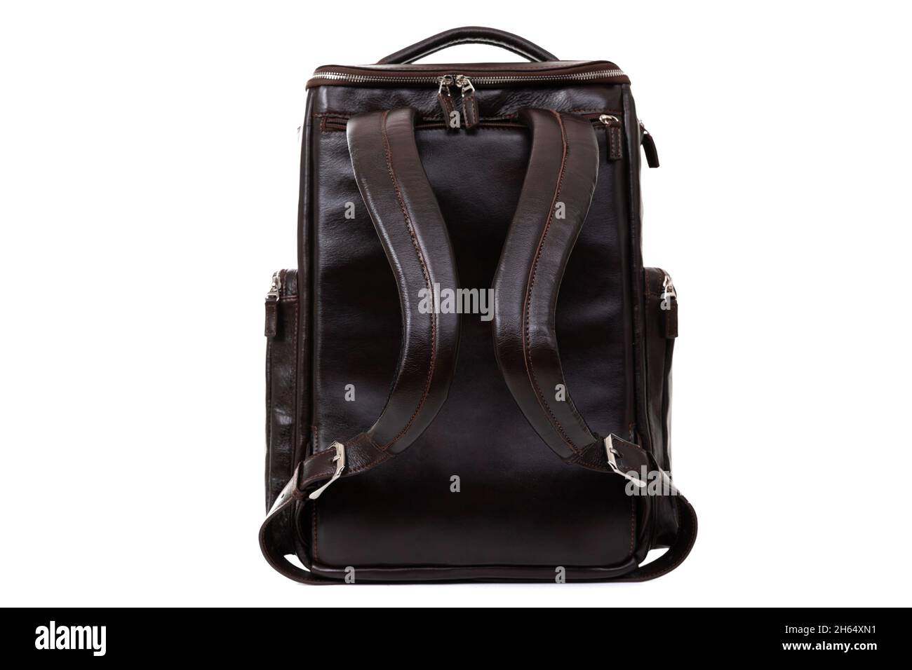 leather brown backpack on a white background, back view Stock Photo - Alamy