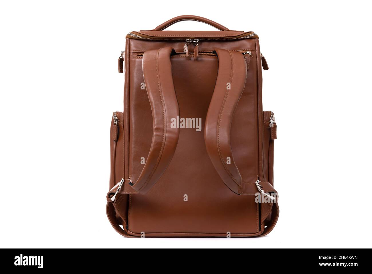 light brown backpack made of genuine leather on a white background ...