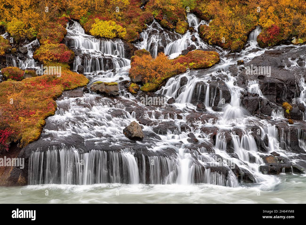 Hraunfossar or Lava Falls, Snaefellsnes peninsula, Iceland. This ...