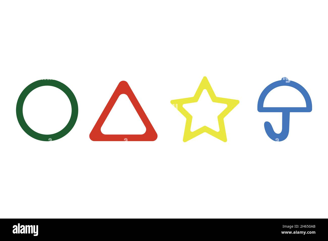 Figures of a circle, triangle, star and umbrella on a white background ...