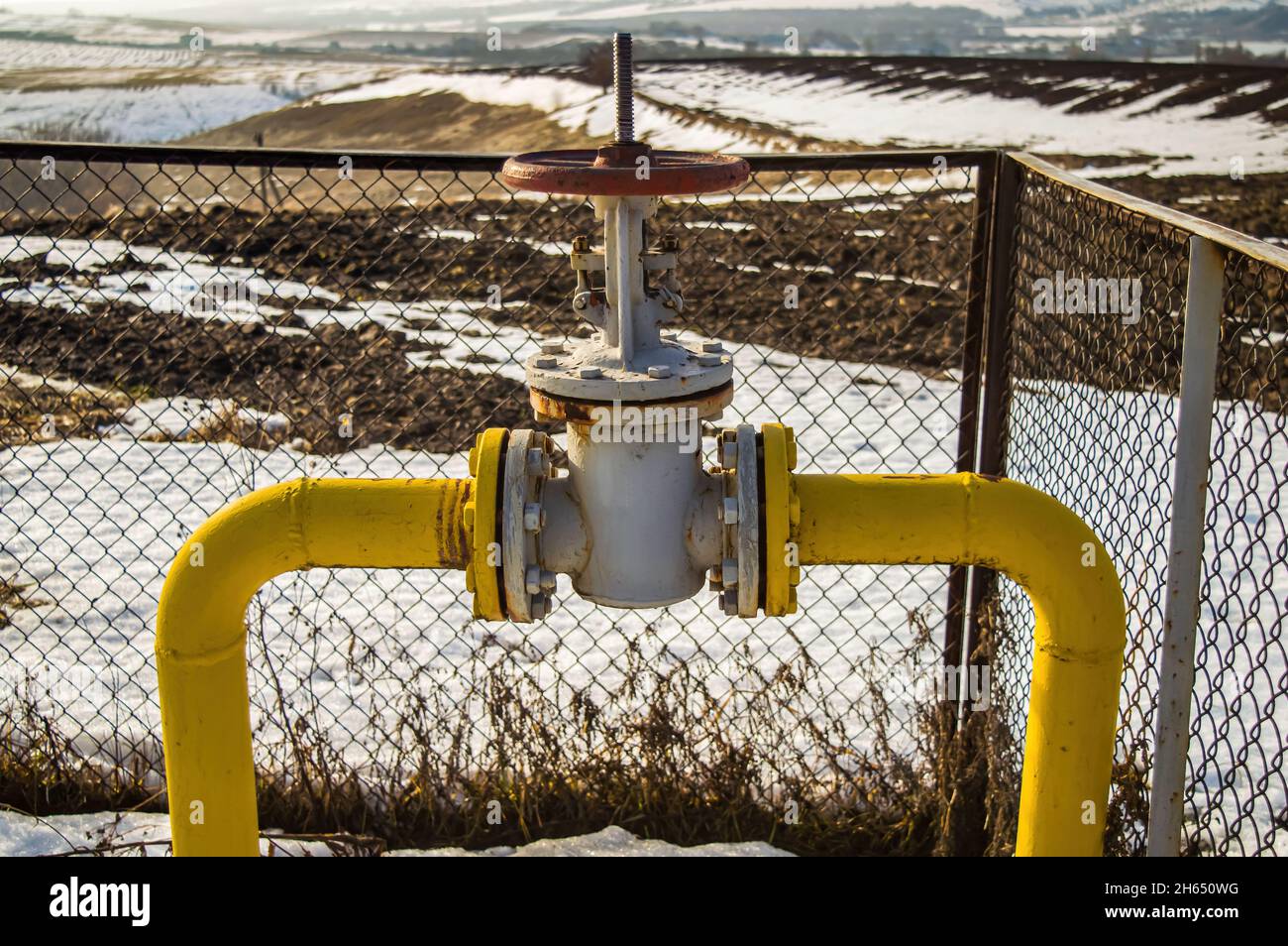Gas pipe with valve for opening and closing the supply Stock Photo - Alamy
