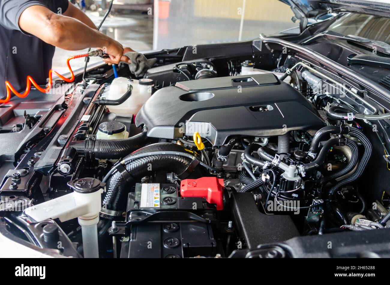 Car details - car engine mechanic, clean after washing the car engine ...