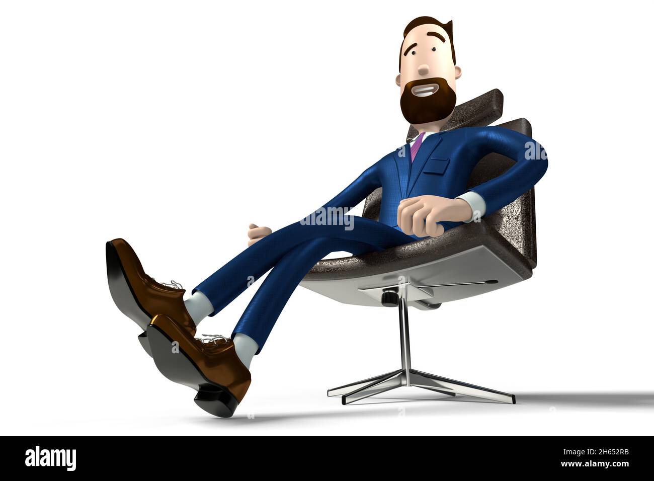 Handsome cartoon businessman sitting in office chair - 3D illustration ...
