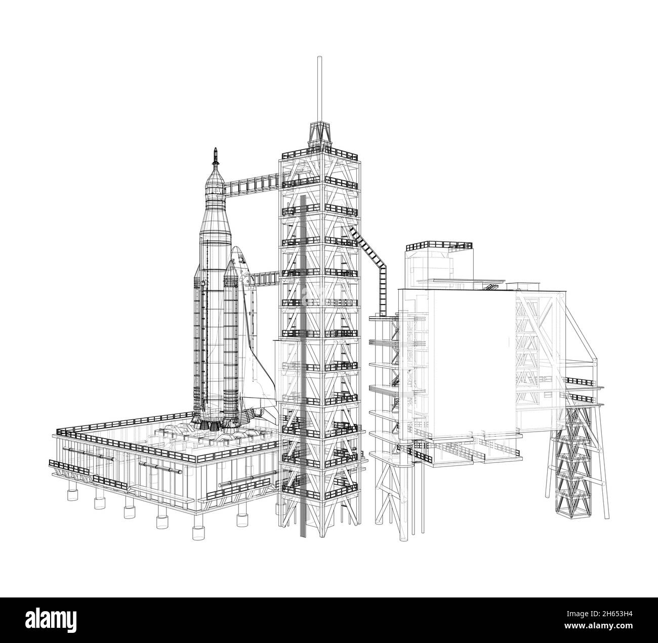 Space Rocket on launch pad. Vector Stock Vector Image & Art - Alamy