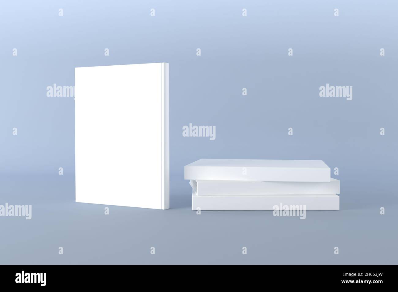 3d rendering of stacks of A4 papers with copy space over a blue ...