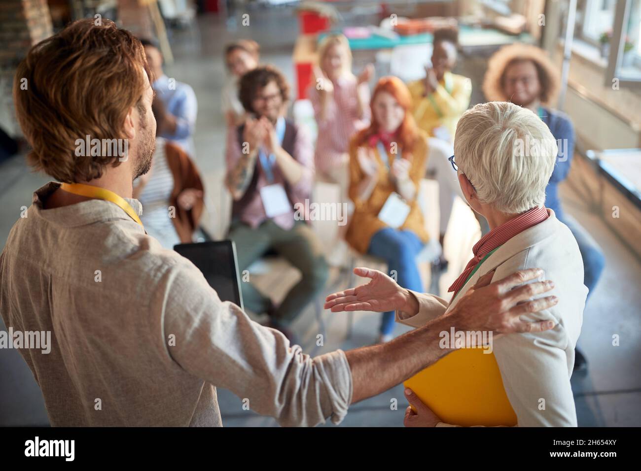 Group of employees having professional training together at the office ...