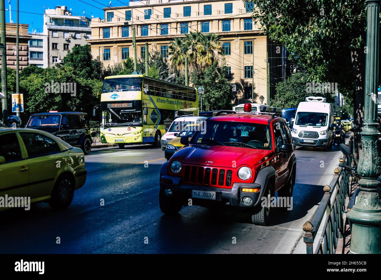 Athens, Greece - November 03, 2021 Traffic jam in downtown of Athens ...