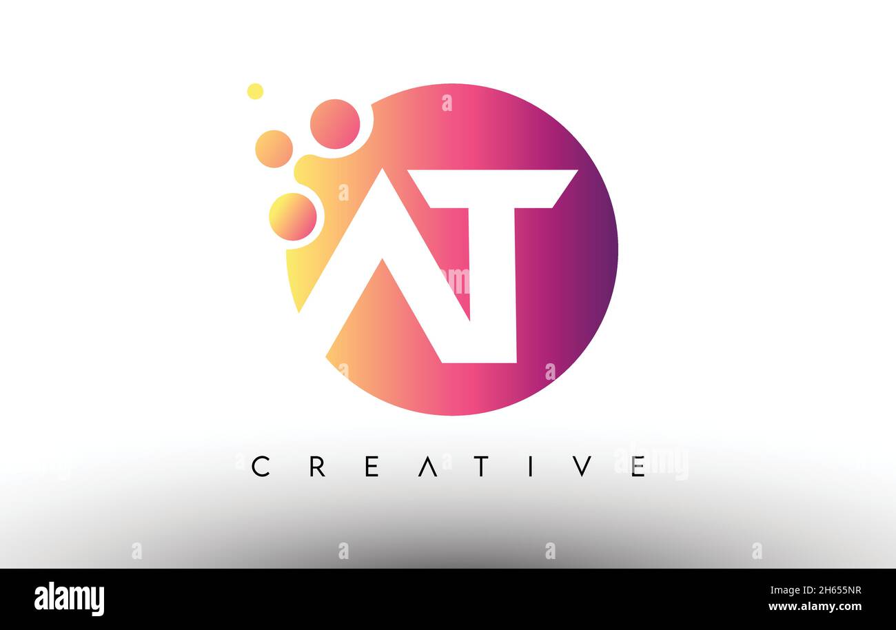 AT Dots Bubbles Letters in a Circle. AT Letter Design Logo with Purple ...