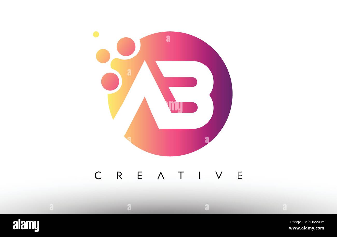 AB Dots Bubbles Letters in a Circle. AB Letter Design Logo with Purple ...