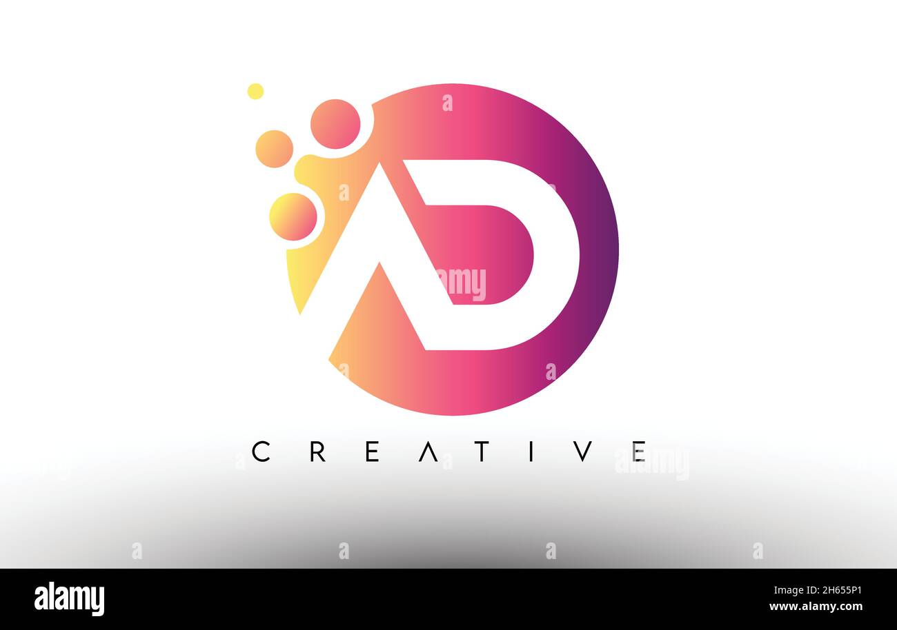 AD Dots Bubbles Letters in a Circle. AD Letter Design Logo with Purple ...