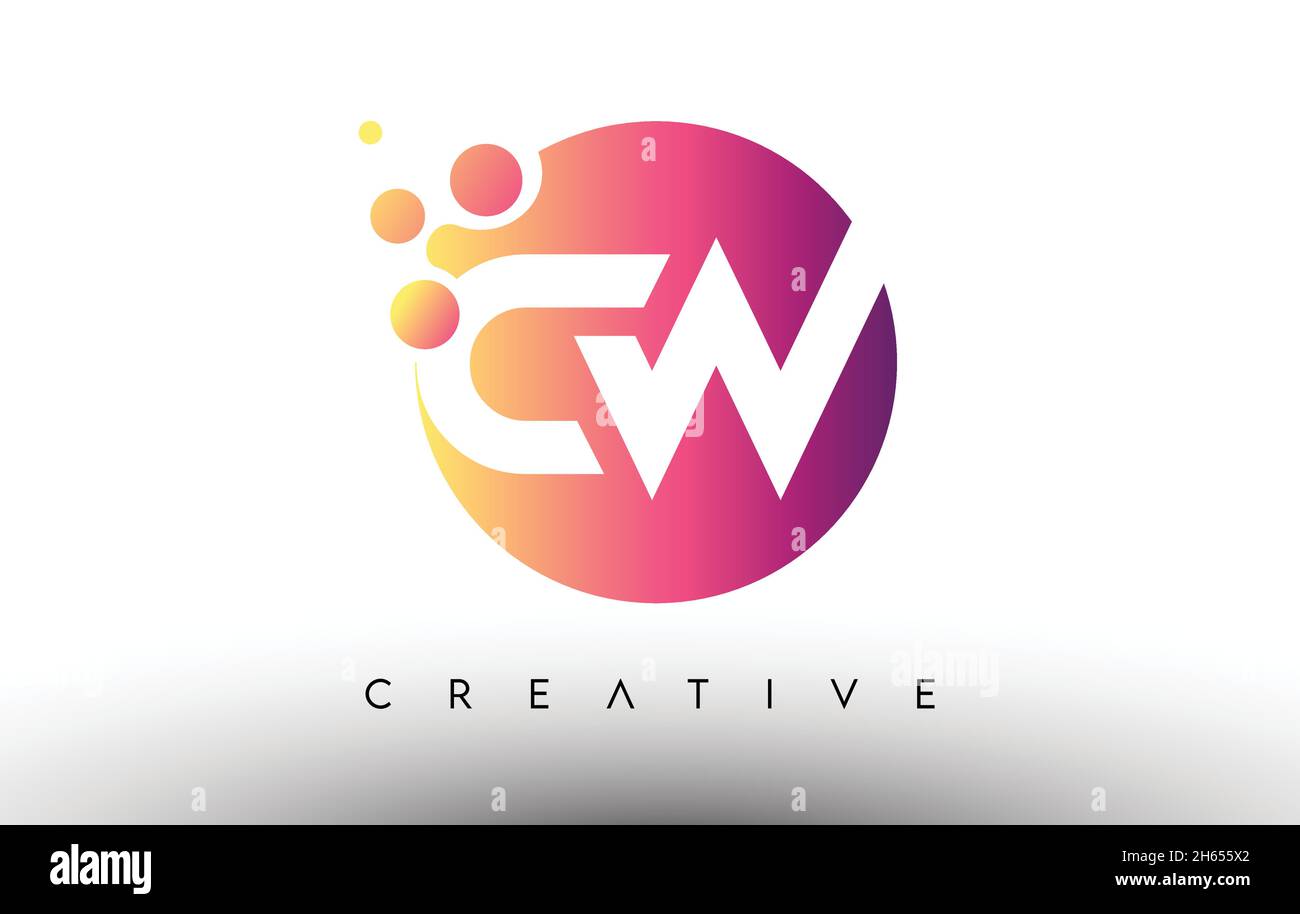 CW Dots Bubbles Letters in a Circle. CW Letter Design Logo with Purple ...