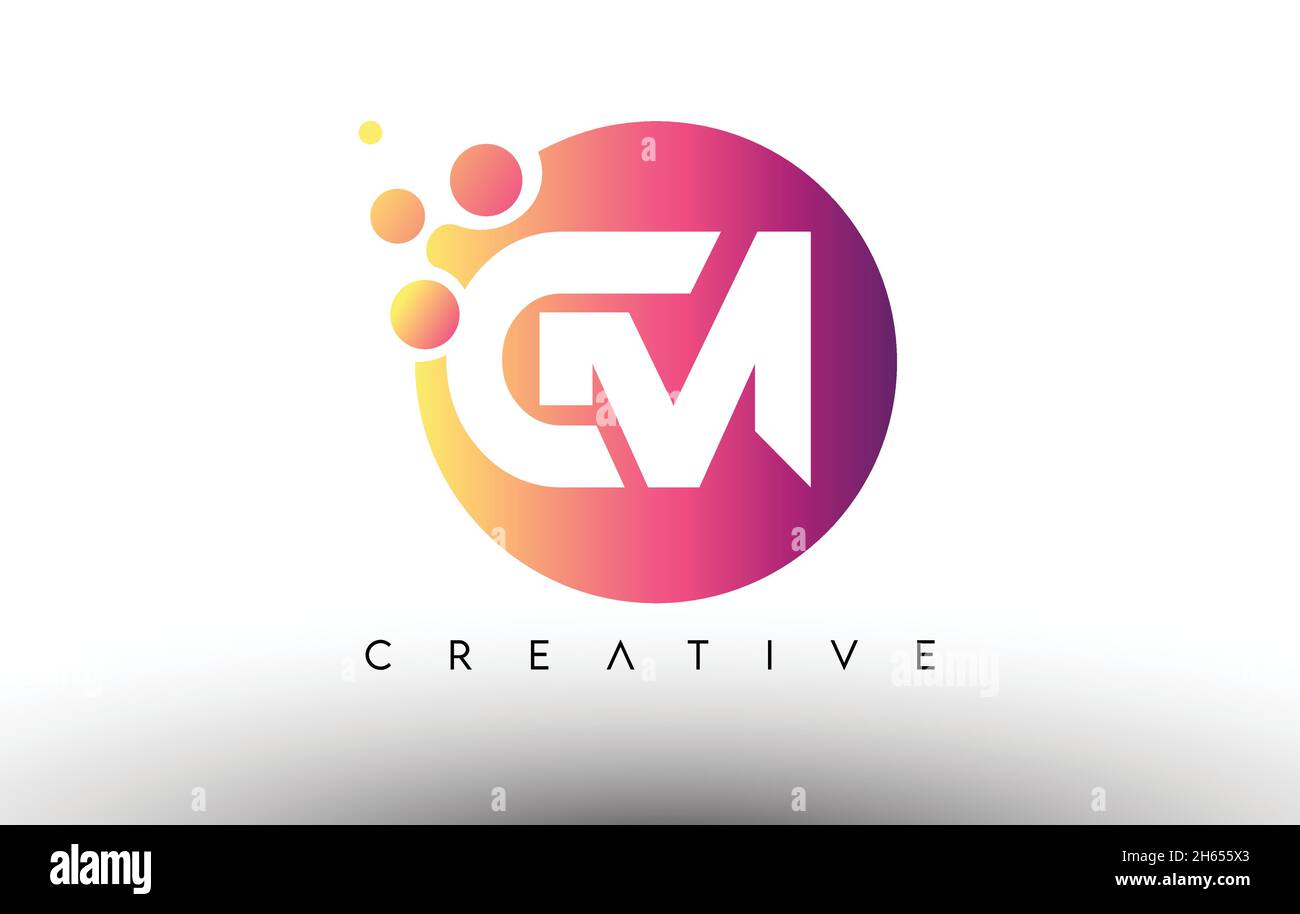 GM Dots Bubbles Letters in a Circle. GM Letter Design Logo with Purple ...