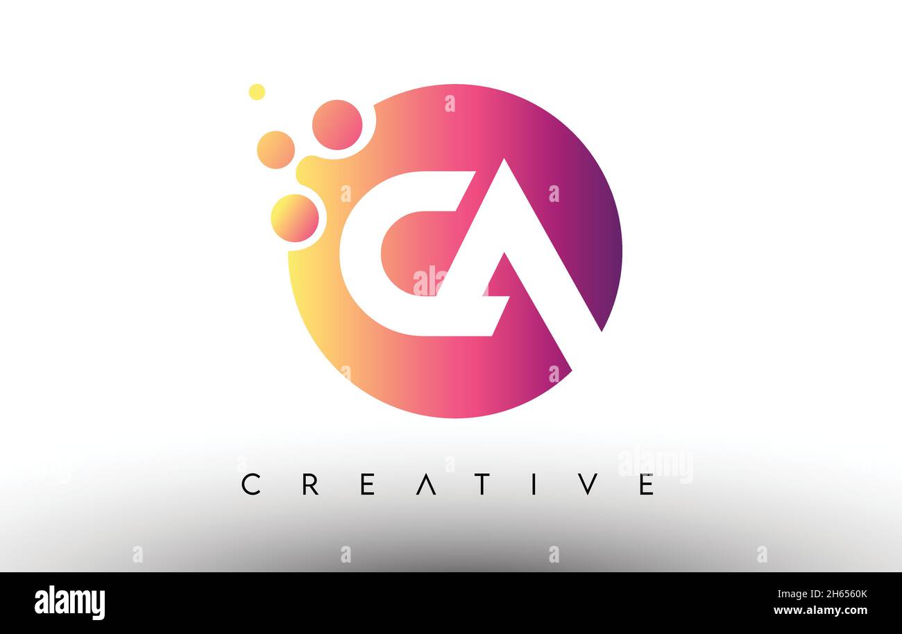 CA Dots Bubbles Letters in a Circle. CA Letter Design Logo with Purple ...