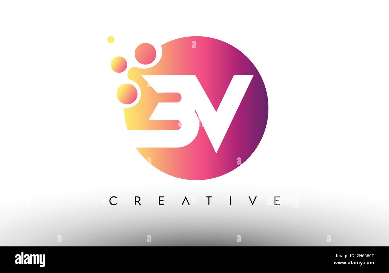 BV Dots Bubbles Letters in a Circle. BV Letter Design Logo with Purple ...