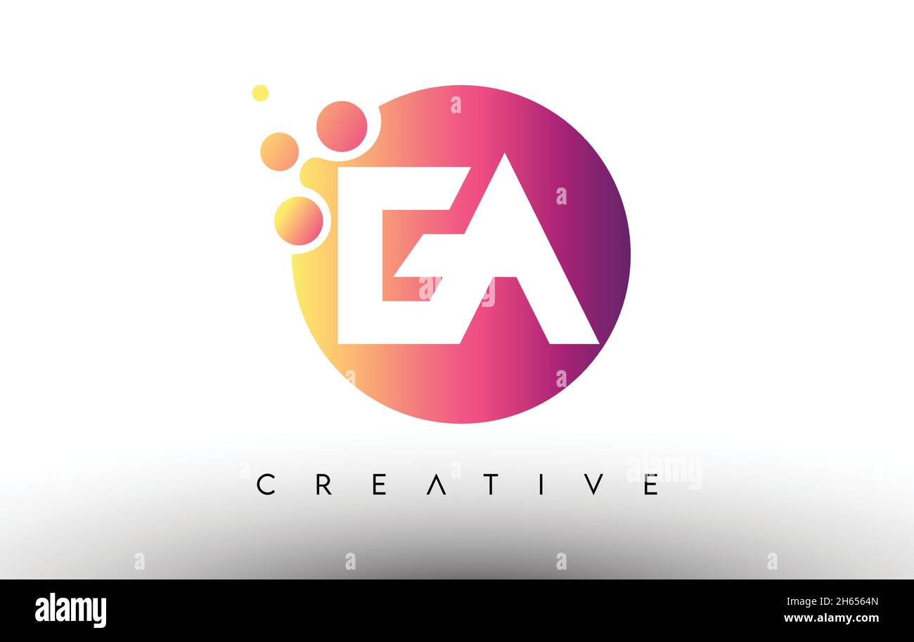 EA Dots Bubbles Letters in a Circle. EA Letter Design Logo with Purple ...