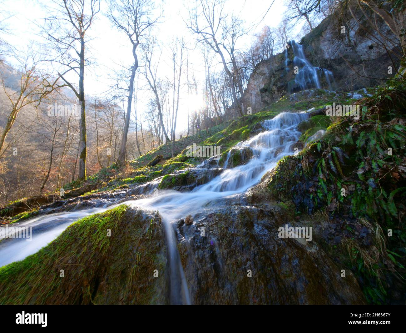 Bad Urach, Germany: The scenic waterfall with flooded stairs in spring ...