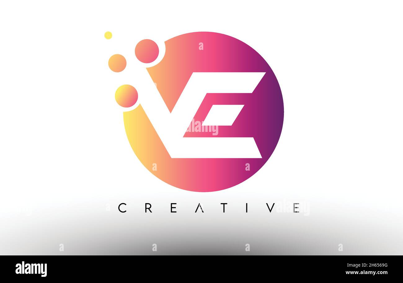 VE Dots Bubbles Letters in a Circle. VE Letter Design Logo with Purple ...