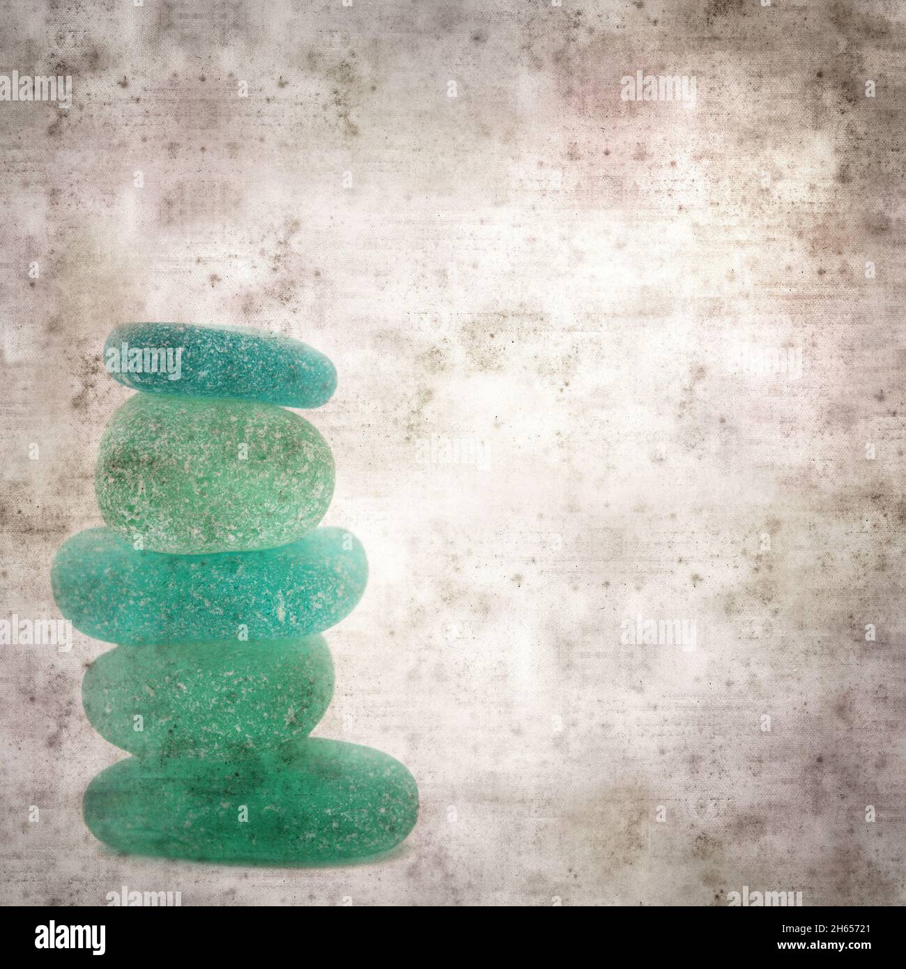 stylish textured old paper background with sea glass pebble pieces ...